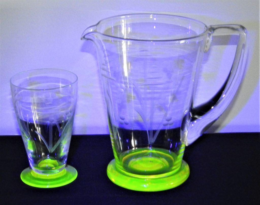 1953 Queens Coronation Uranium Glass Pitcher w/ Tumbler - Gold Coast ...